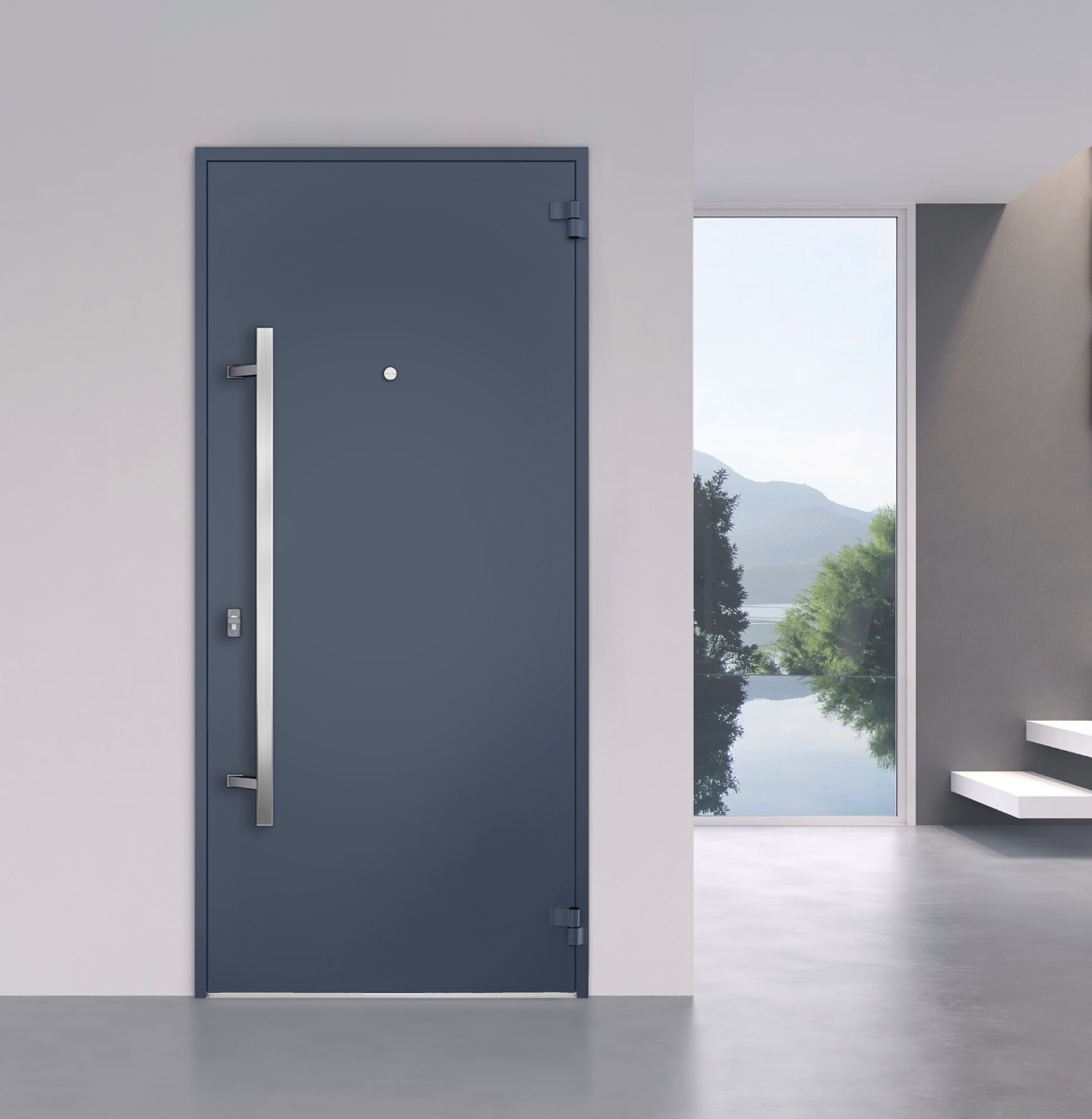 Front Exterior Prehung Steel Door / Deux 0729 Gray Graphite / Stainless ...