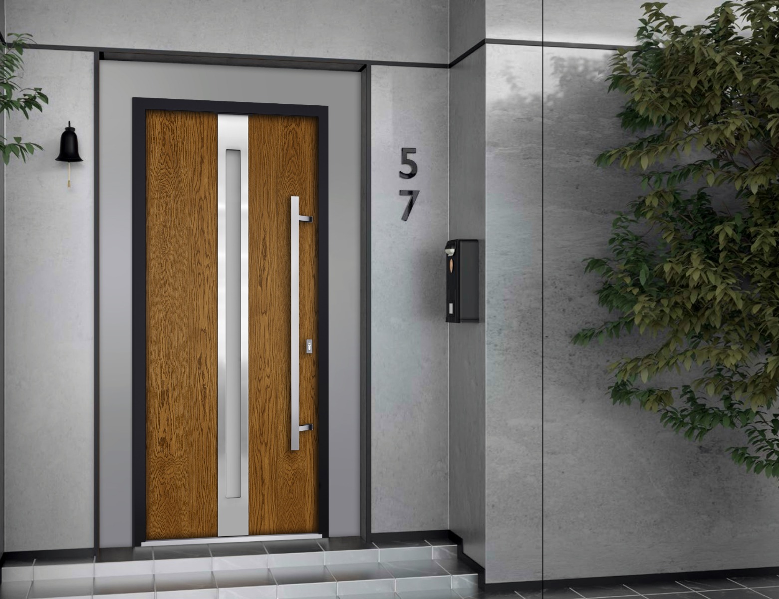 Front Exterior Prehung Steel Door / Deux 1744 Natural Oak / Stainless ...