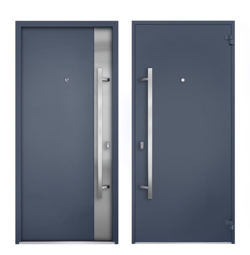 Front Exterior Prehung Steel Door / Deux 0729 Gray Graphite / Stainless ...