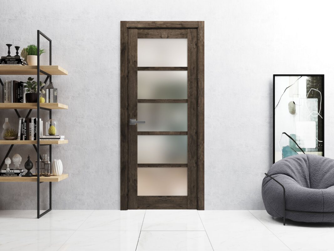 Solid French Door Frosted Glass | Quadro 4002 Cognac Oak | Single ...