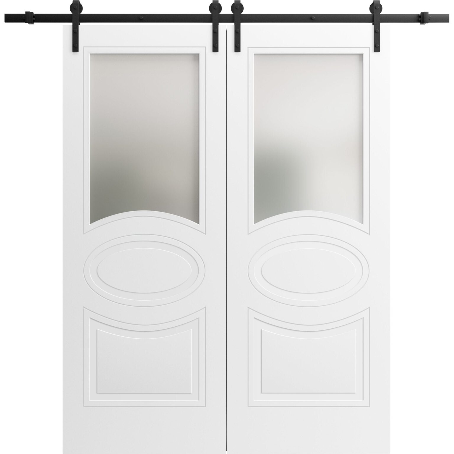 Modern Double Barn Door with Opaque Glass / Mela 7012 Matte White ...