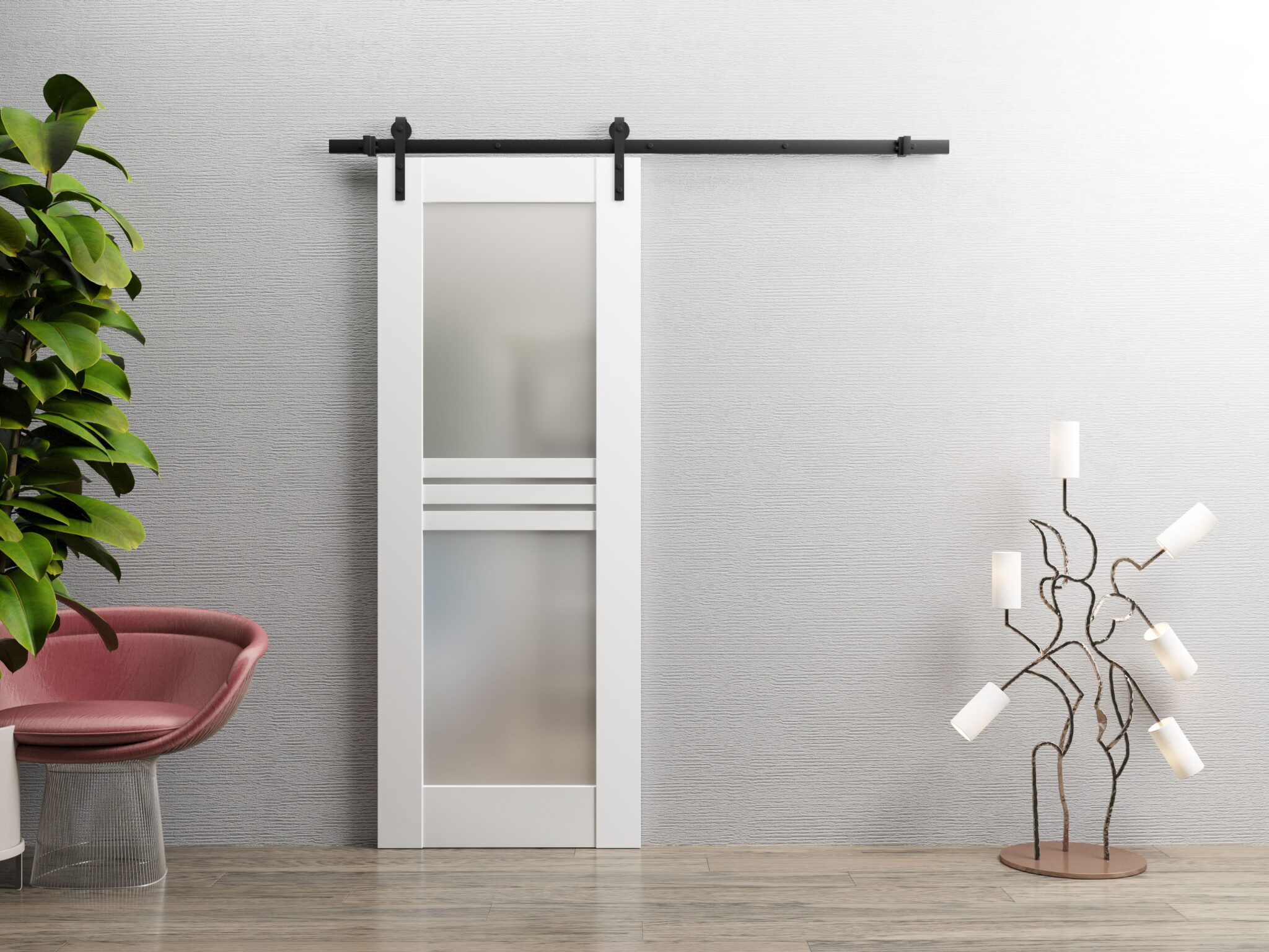 Slab Door Panel Opaque Glass 4 Lites / Mela 7222 White Silk / Modern ...