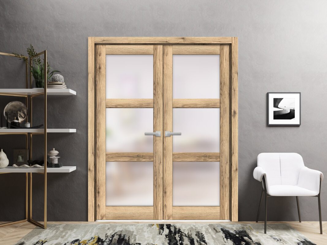 Solid French Double Doors Frosted Glass | Lucia 2552 Oak | Wood Solid ...