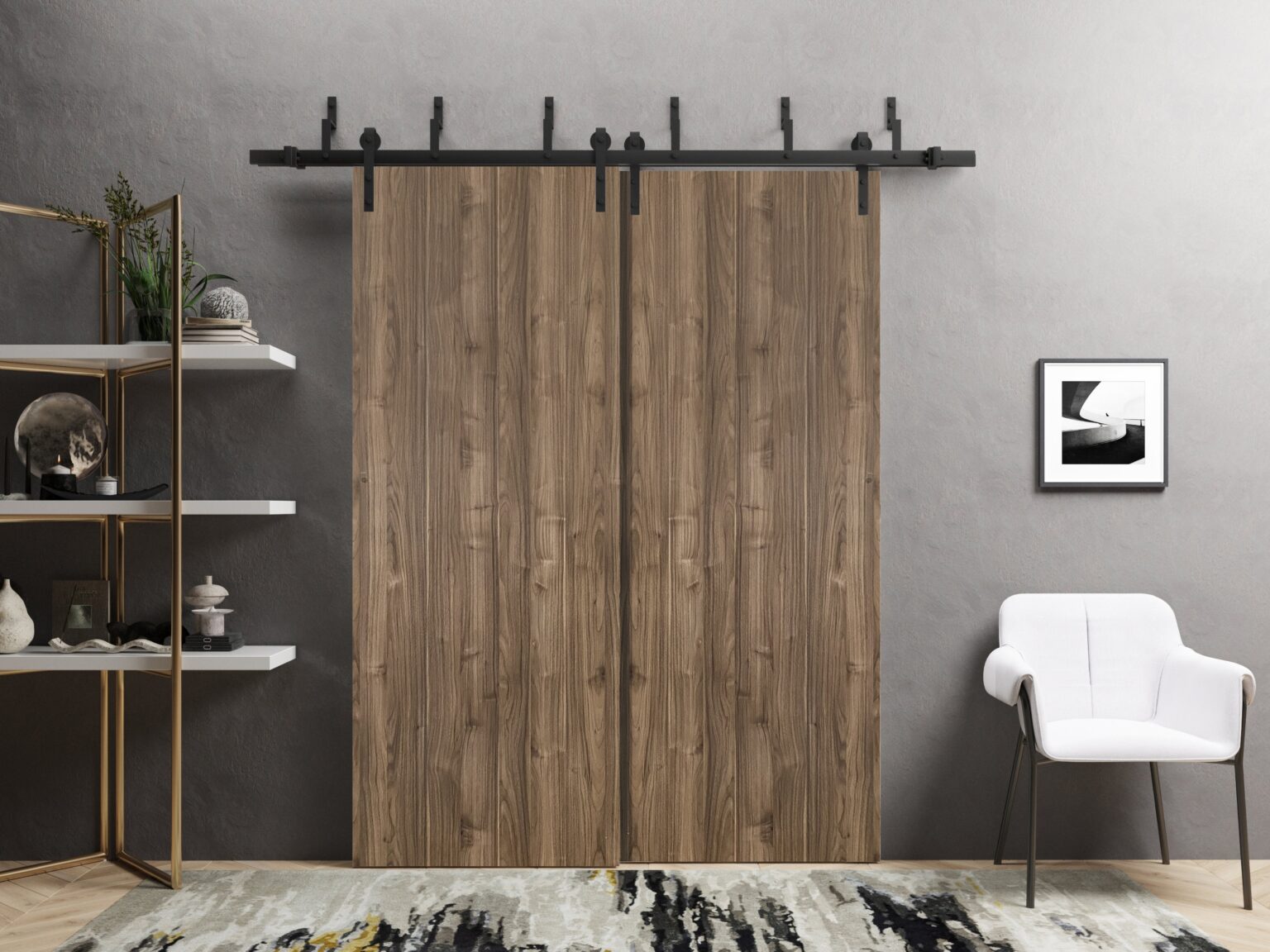 Barn Bypass Doors with 6.6ft Hardware | Planum 0010 Walnut | Sturdy ...