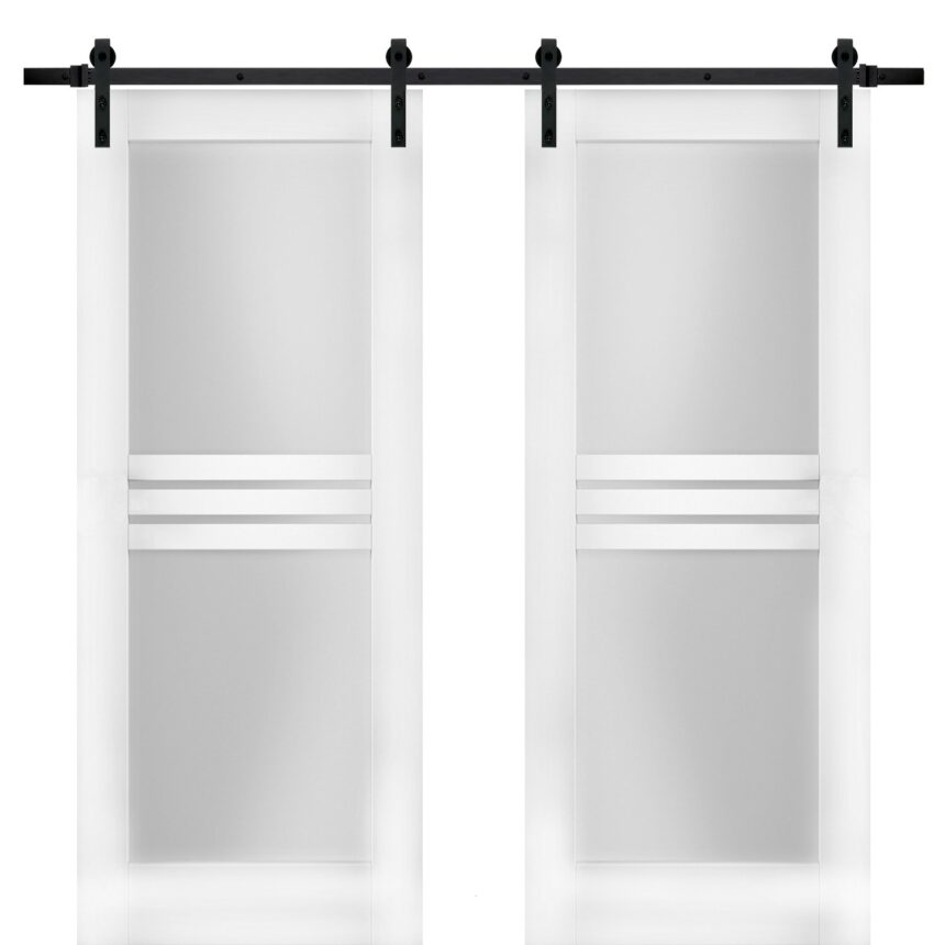 Modern Double Barn Door with Opaque Glass 4 Lites / Mela 7222 Matte ...