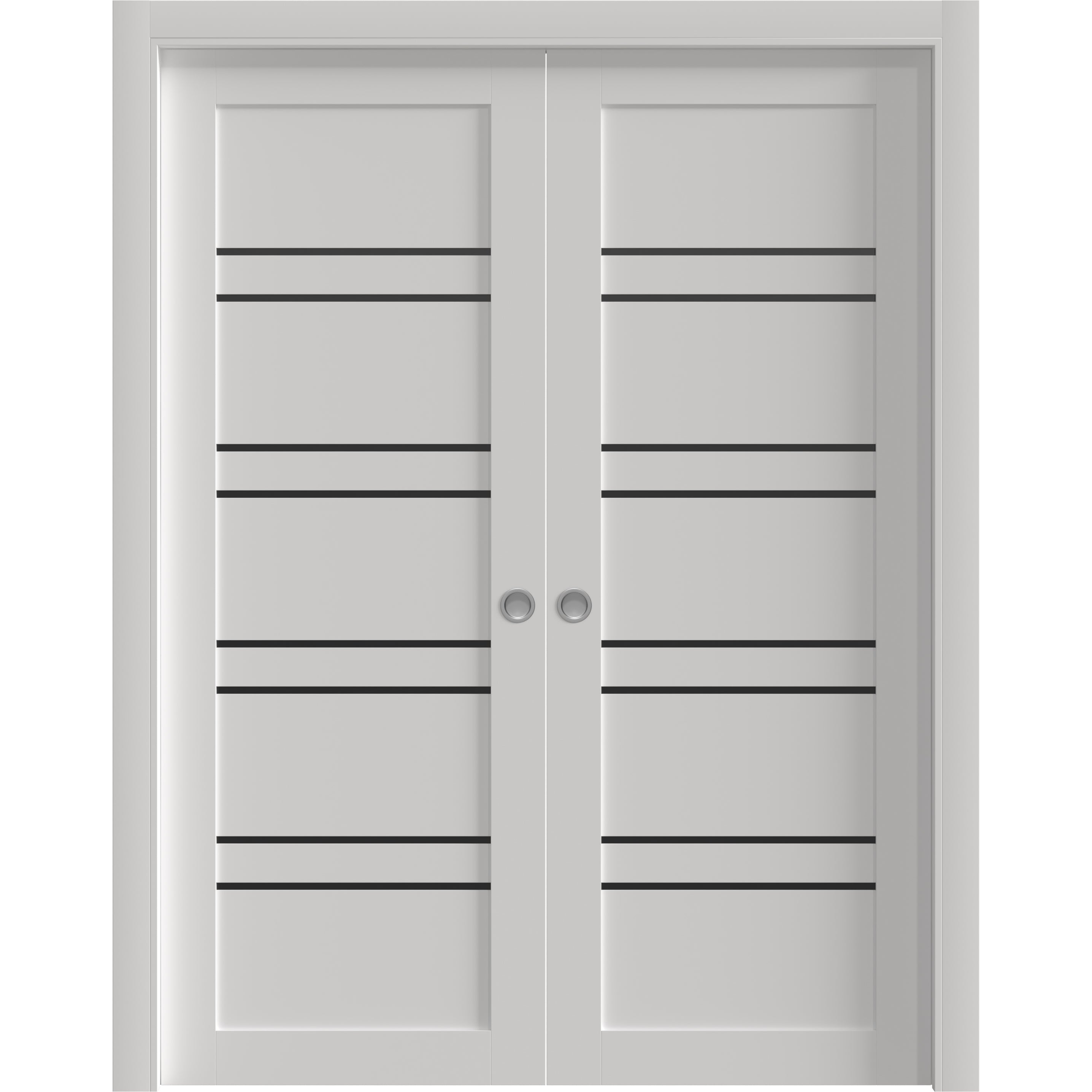 Sliding Double Pocket Doors | BASIC 4901 White with Black Glass | Kit ...